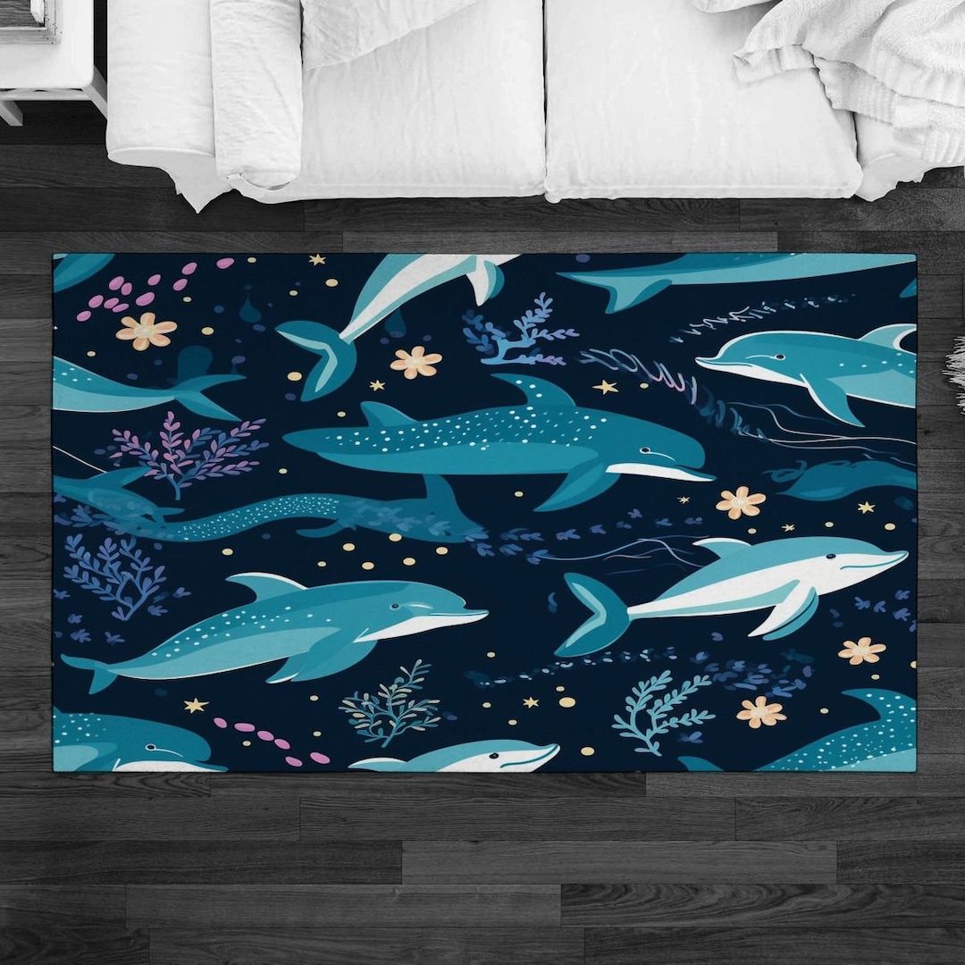 Dolphin Rug Ocean Rugs Coastal Area Rug Sea Living Room - Etsy