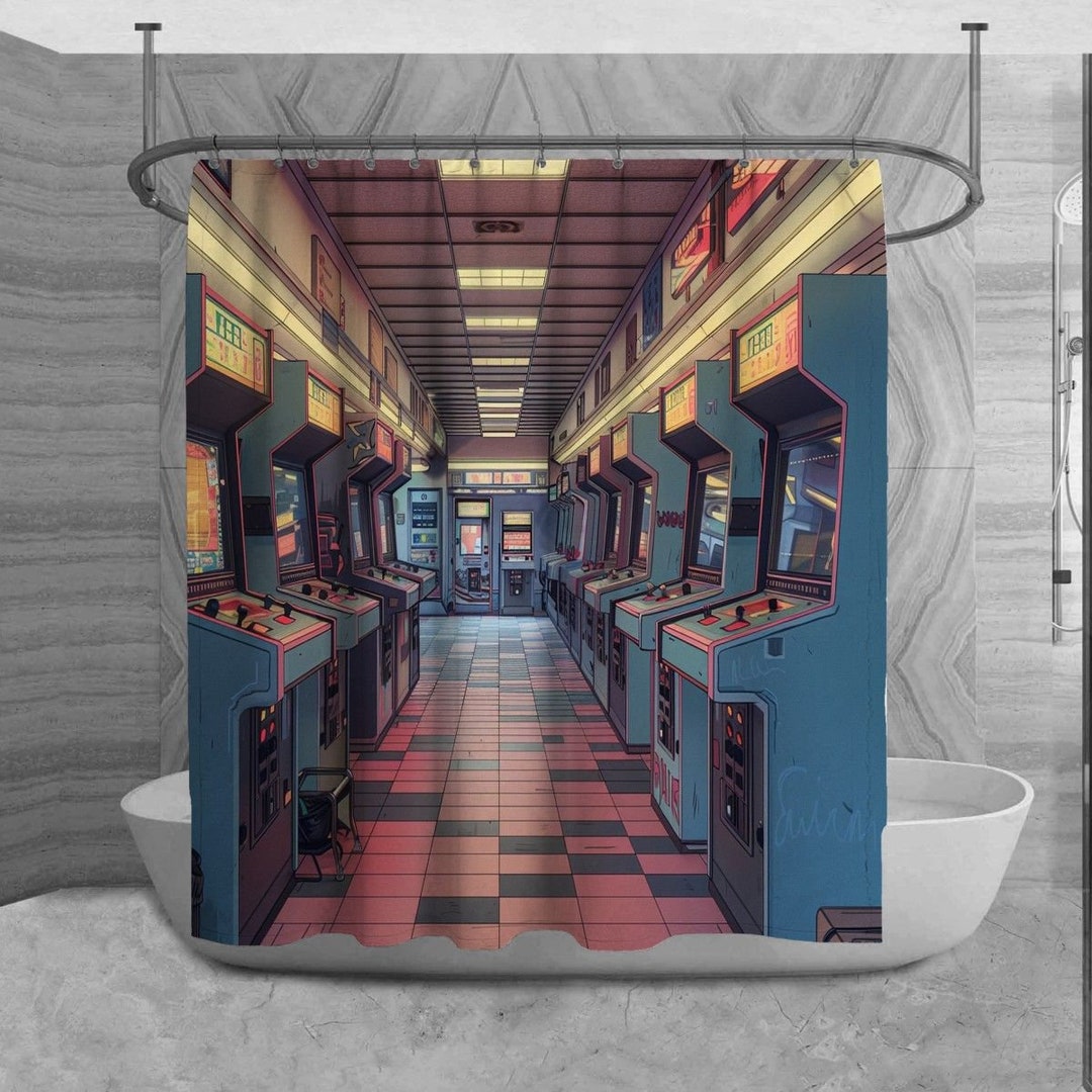 Arcade Shower Curtain, Entertainment Bathroom Decor, Retro Games Bath ...