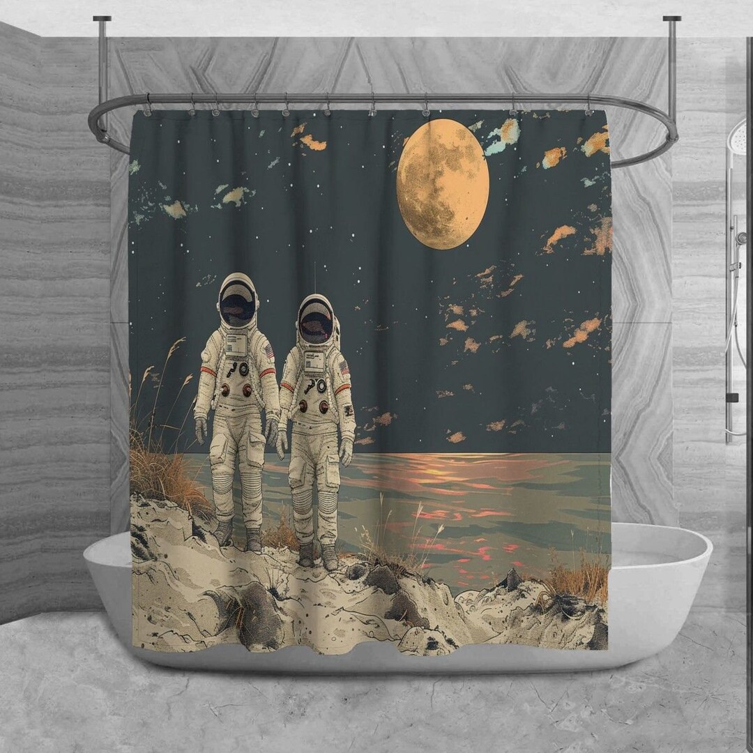 Astronauts Shower Curtain: Space Exploration Bath Decor - Etsy