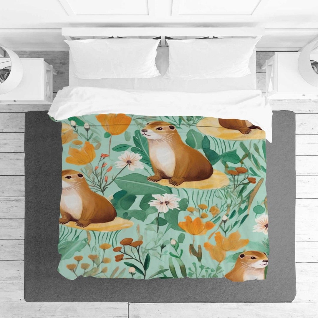 Beaver Bedding, Animal Bedding Set, Floral Comforter, Garden Home Decor ...
