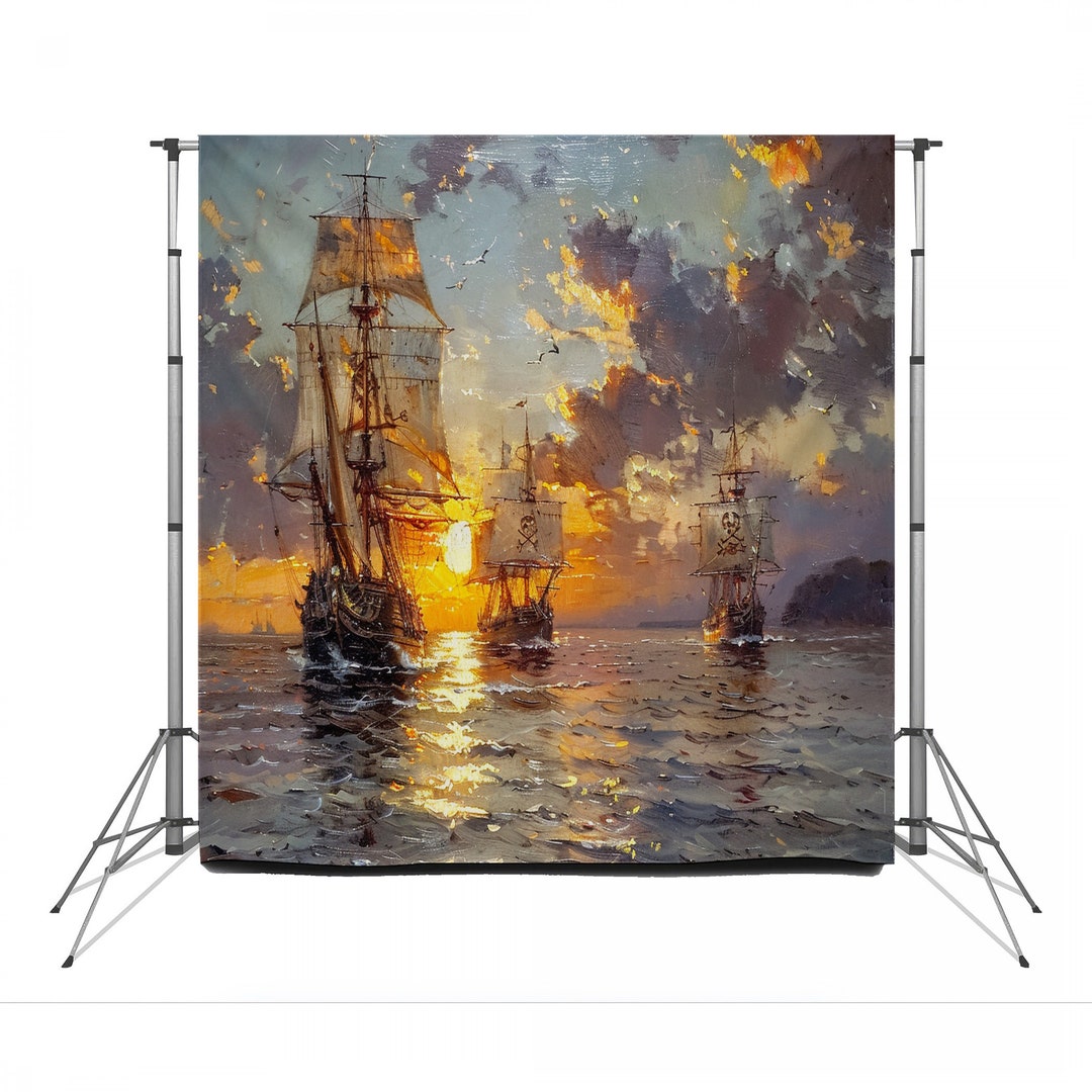 Sailing Ships Backdrop Nautical Large Ocean Sunset Photo Backdrop Event ...
