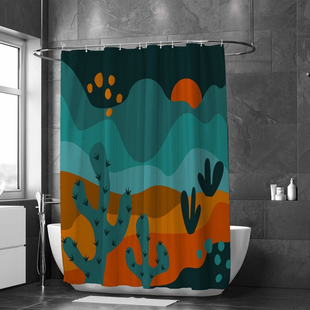 Abstract Desert at Sunset Shower Curtains Desert Shower Curtain Cactus ...