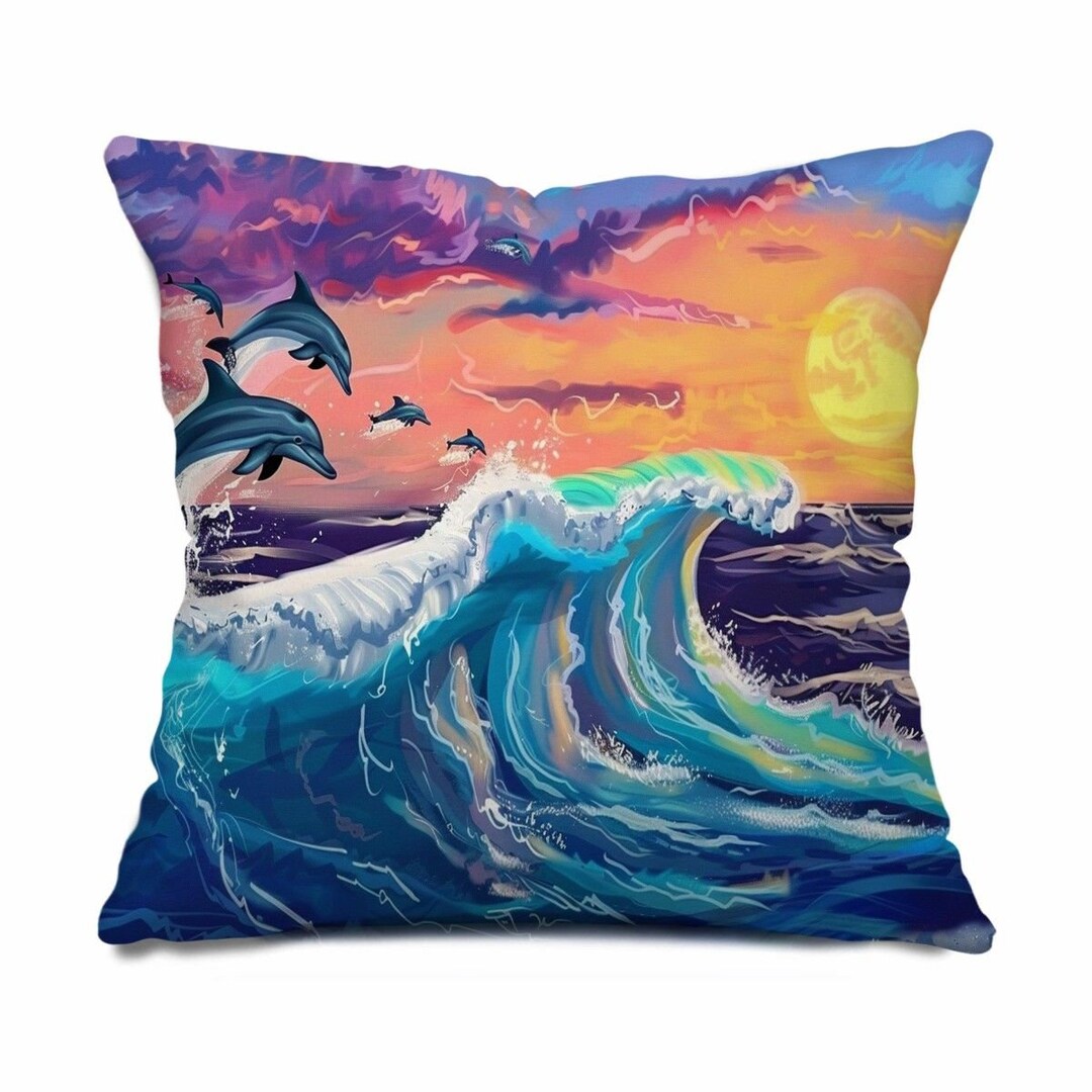 Dolphins Pillow, Marine Life Pillow Cover, Ocean Throw Pillow, Vibrant ...