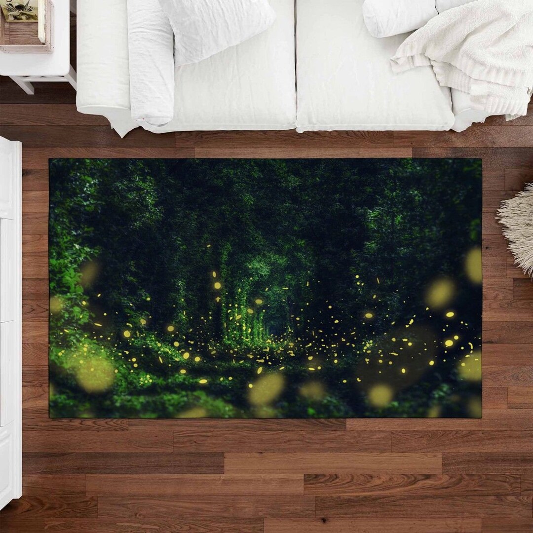 Firefly Area Rug: Whimsical Forest Scene, Glowing Living Room Decor - Etsy