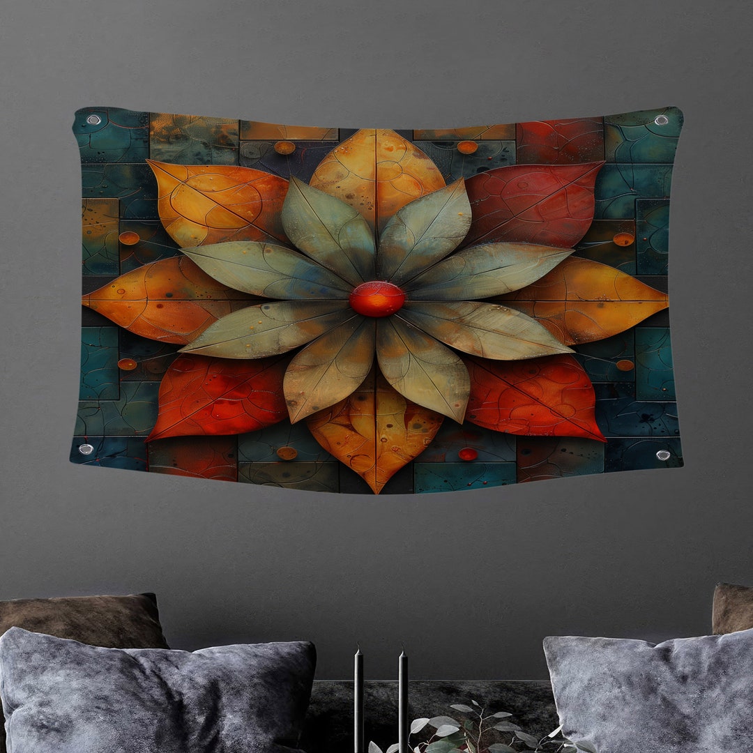 Leafy Pattern Wall Art, Botanical Wall Decor, Rustic Tapestry, Earthy ...