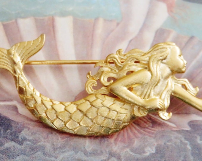 Very Rare Gold Tone Mermaid With Pearl Brooch Pin - Etsy