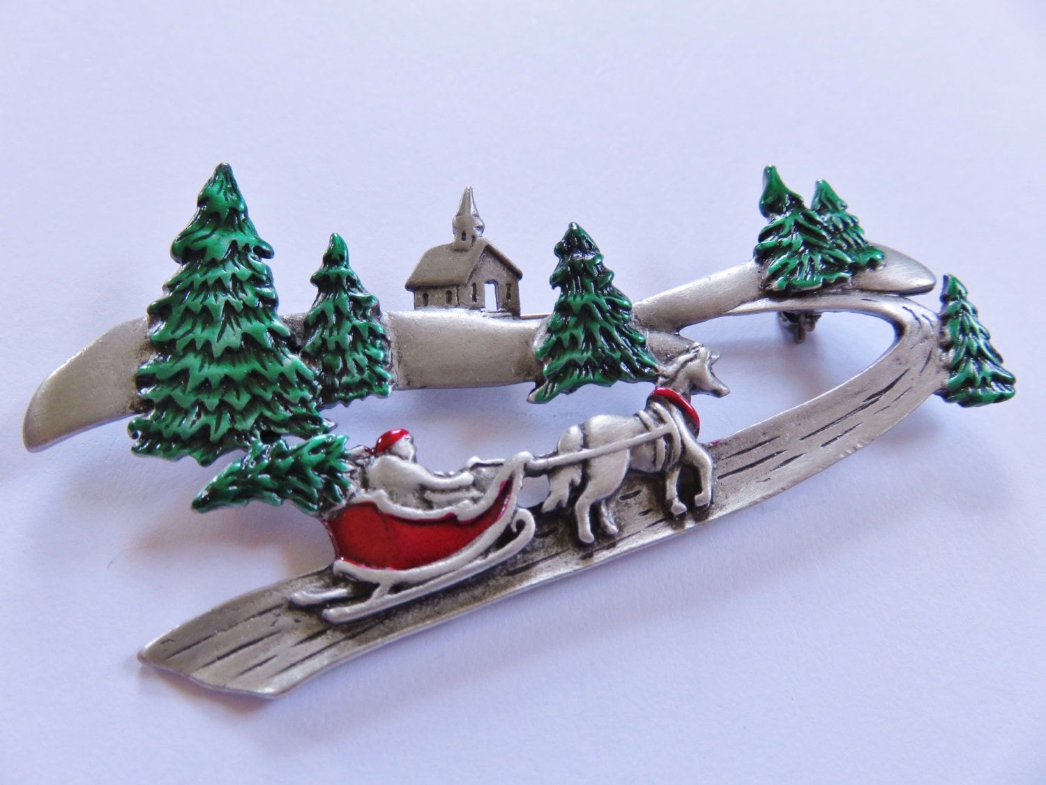 Rare JJ Jonette Santa Delivering Tree to Church by Sleigh Pin - Etsy