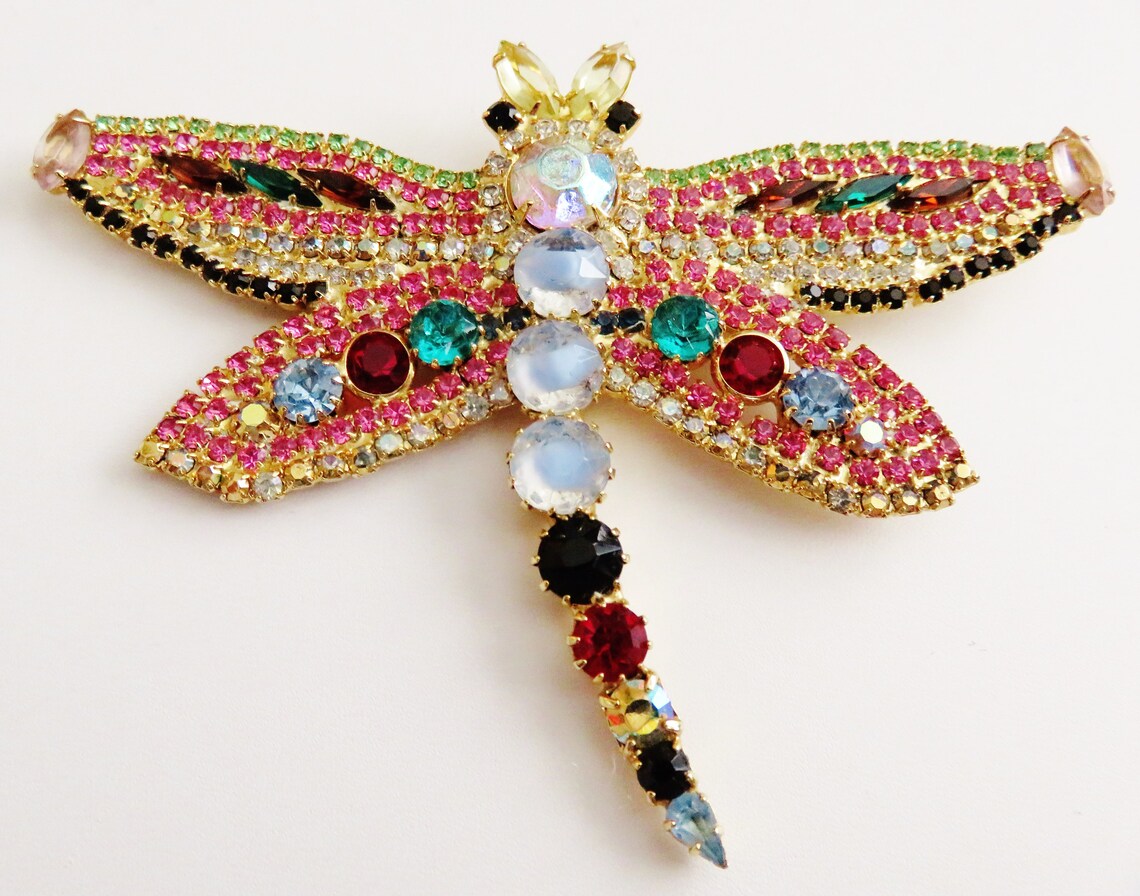 Shimmery Vintage Kenneth J Lane Huge Dragonfly Brooch - Etsy