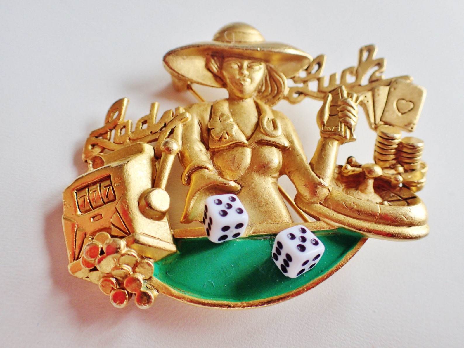 Rare AJC Lady Luck Gambling Brooch Pin - Etsy