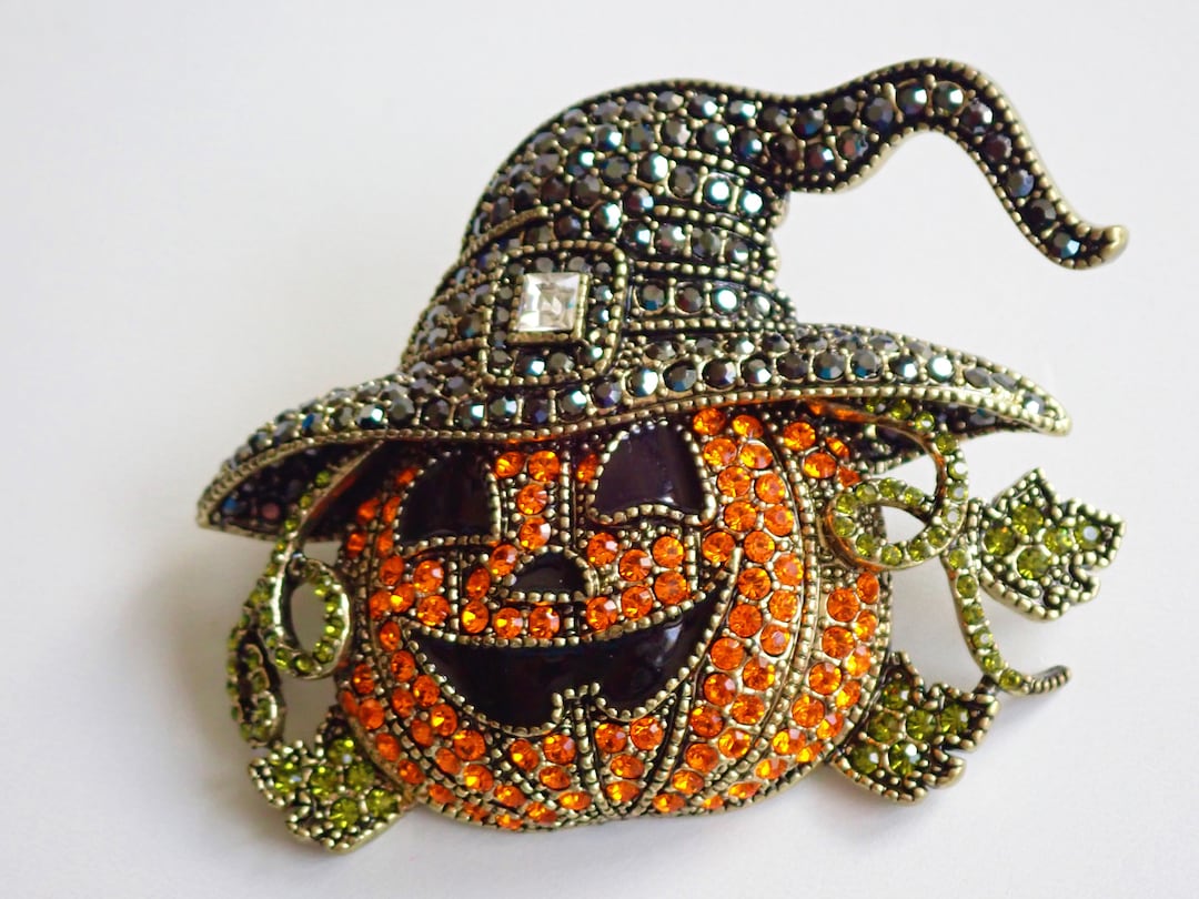 Heidi Daus Smiling Jack-o-lantern With Witches Hat Brooch - Etsy