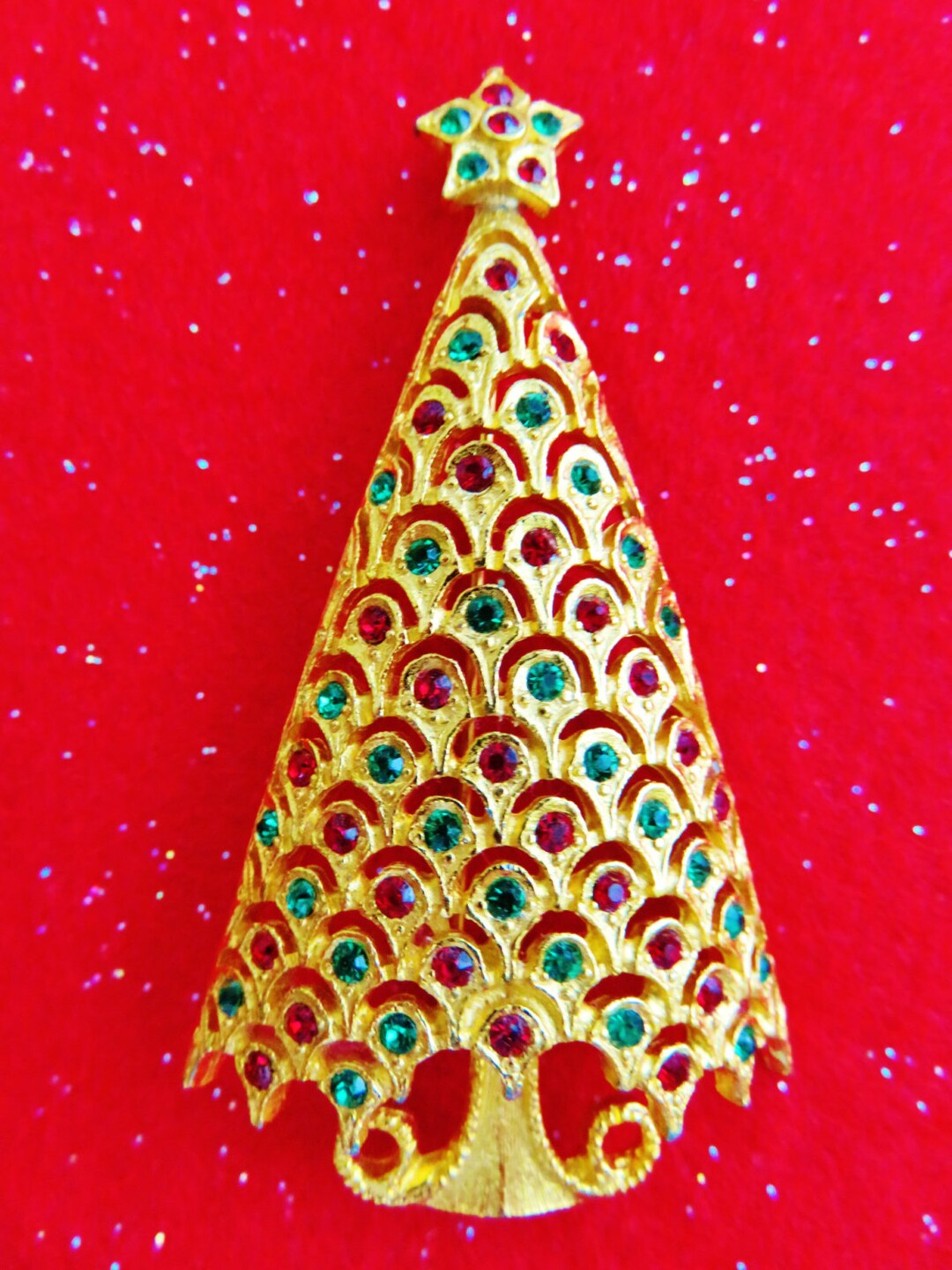 Stunning Vintage Gold Tone Mylu Christmas Tree Brooch With Rhinestones ...
