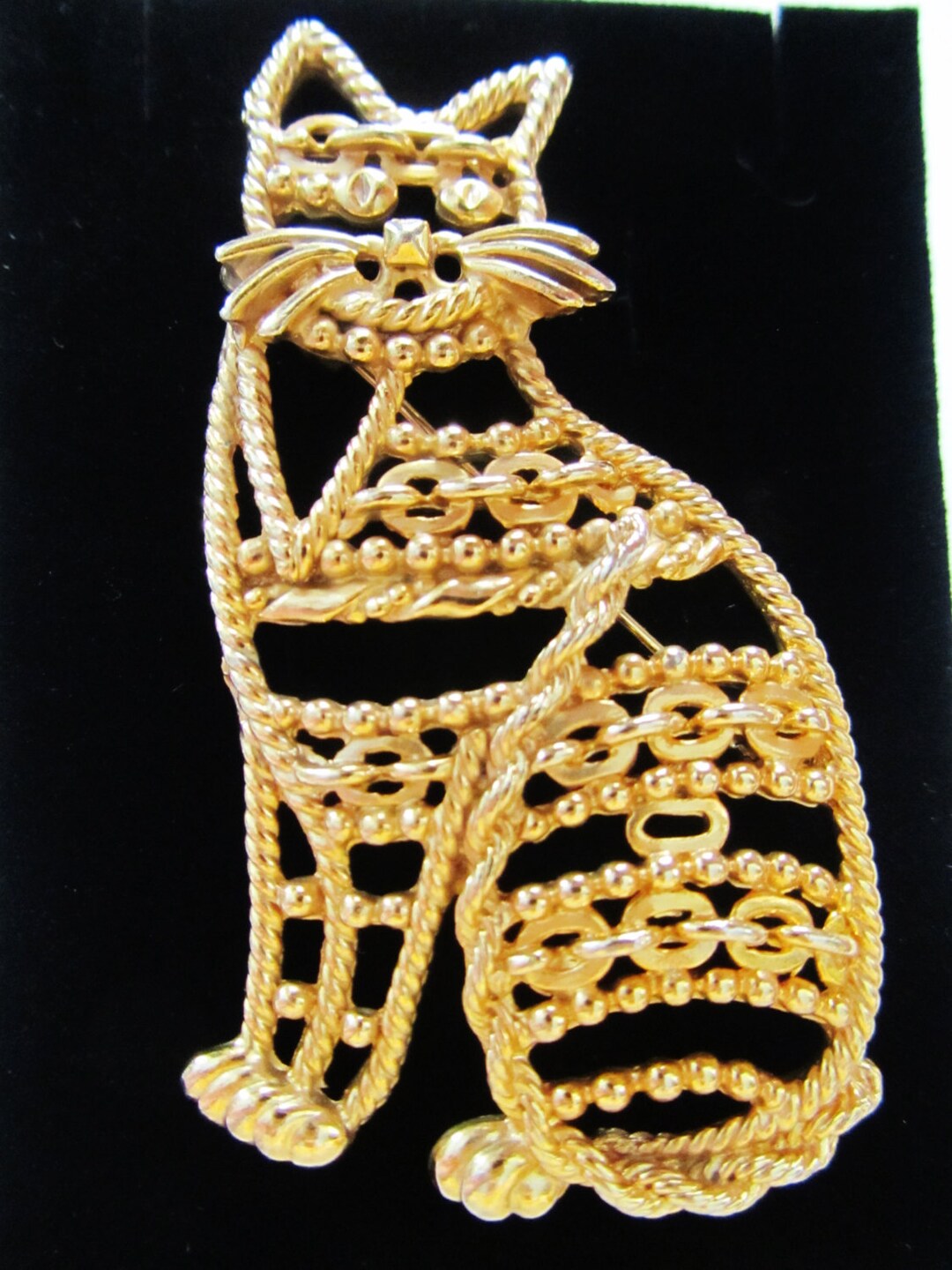 AJC Gold Tone Filigree Cat Kitten Brooch Pin - Etsy