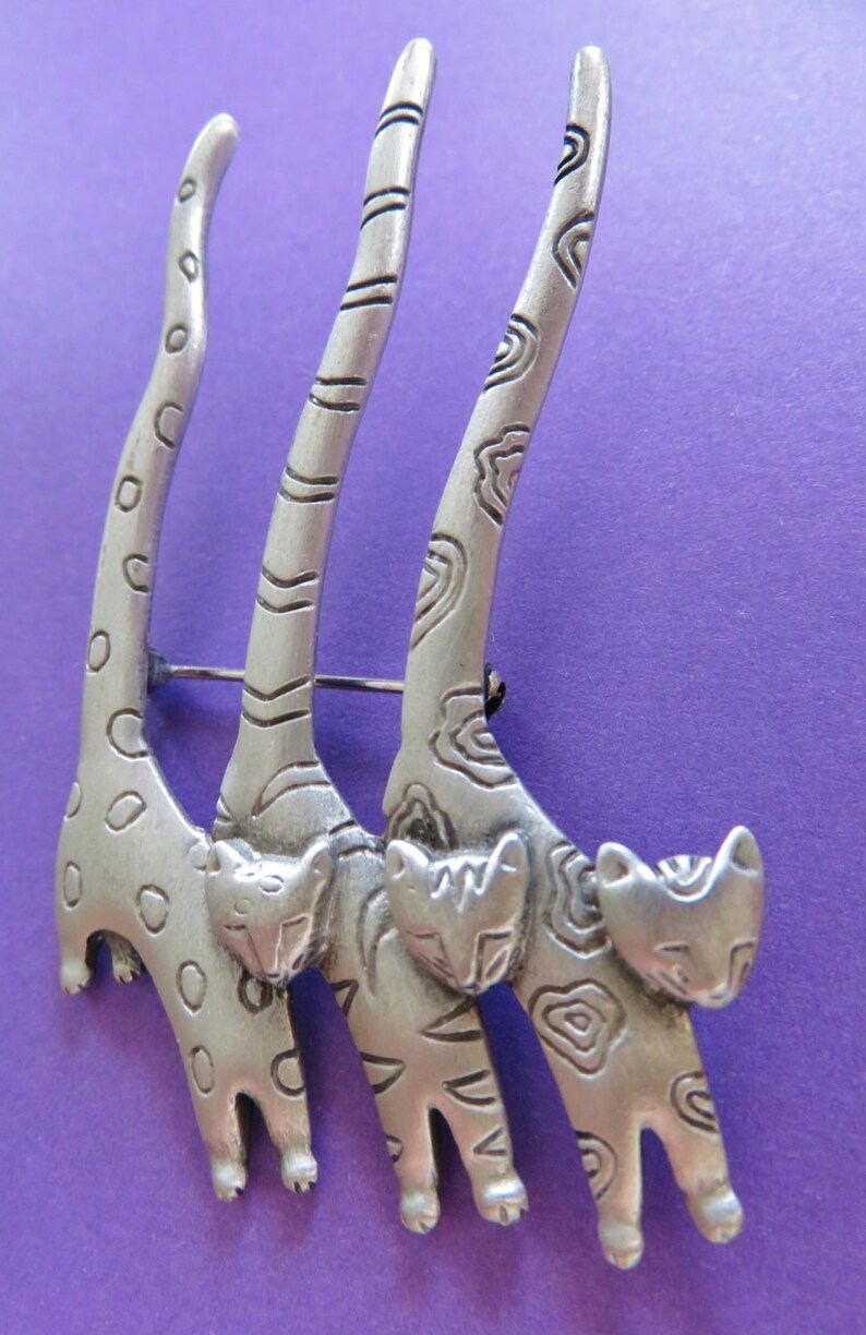 JJ Jonette Trio of Designer Cats Brooch Pin | Etsy