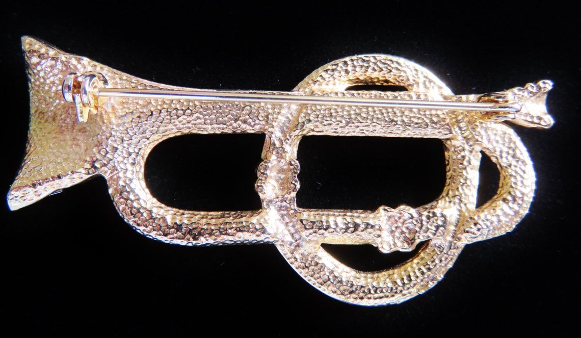 Vintage Opulent Rhinestone Musical Horn Brooch Pin - Etsy