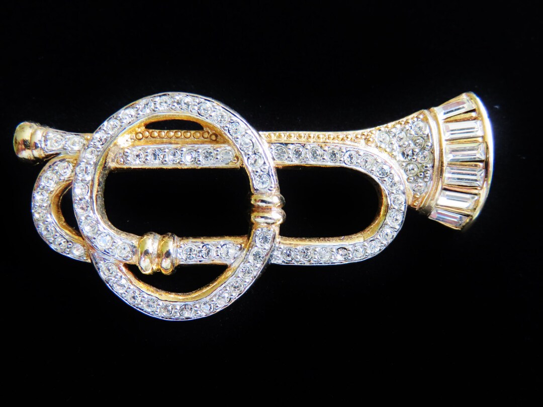Vintage Opulent Rhinestone Musical Horn Brooch Pin - Etsy