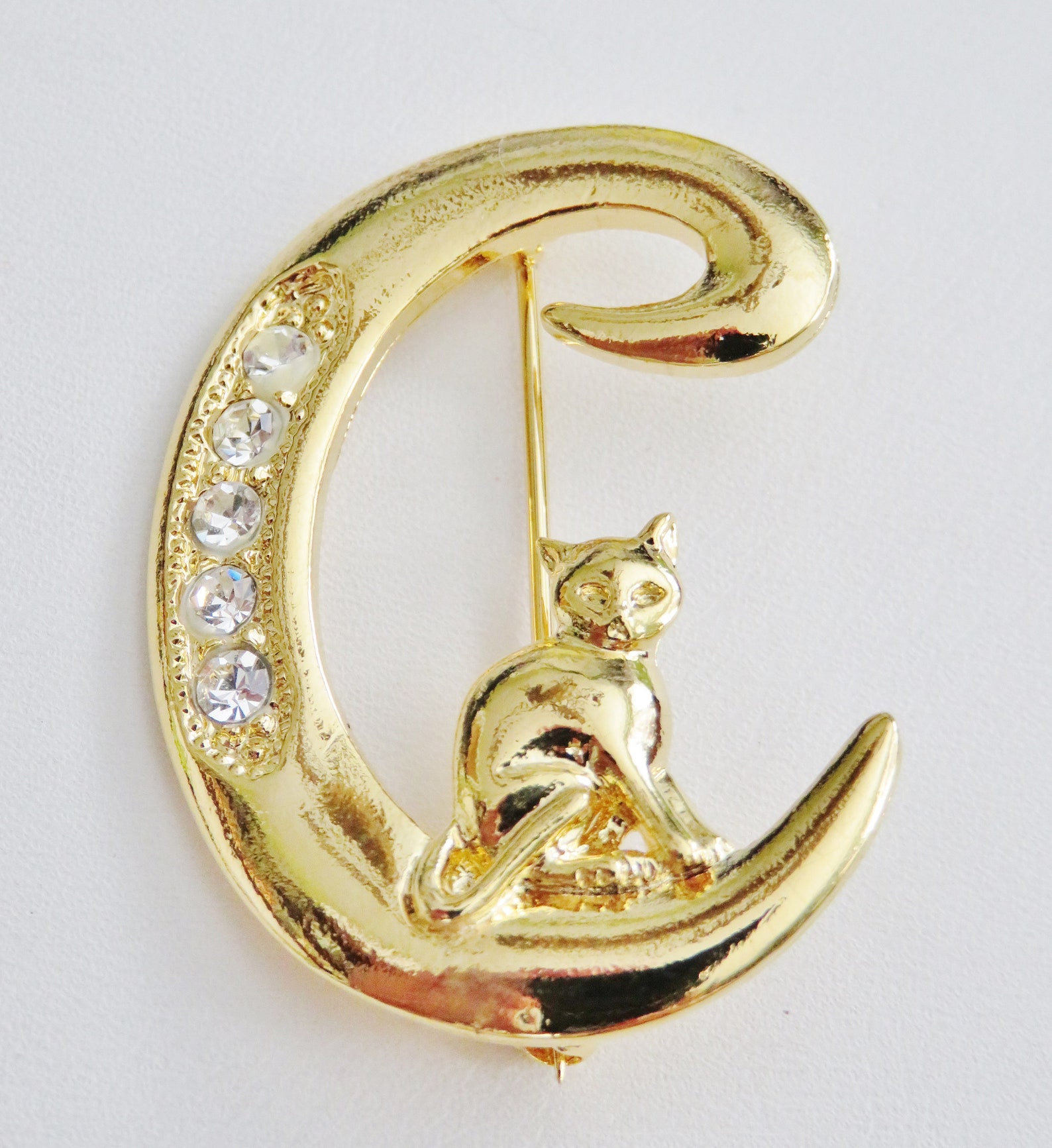 JJ Jonette Initial c Cat Brooch Pin | Etsy