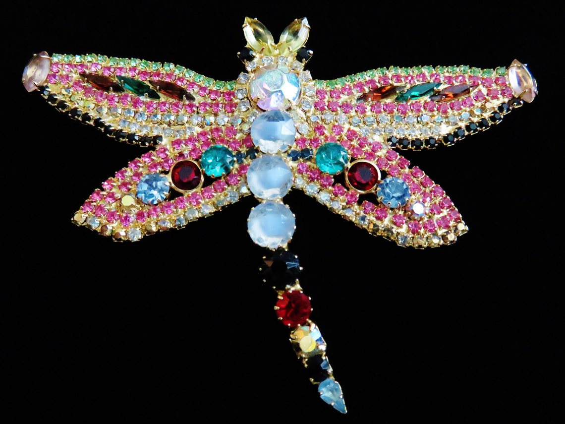 Shimmery Vintage Kenneth J Lane Huge Dragonfly Brooch - Etsy