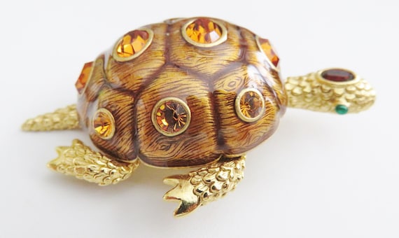 Very Rare Joan Rivers Turtle Brooch Pin - Gem