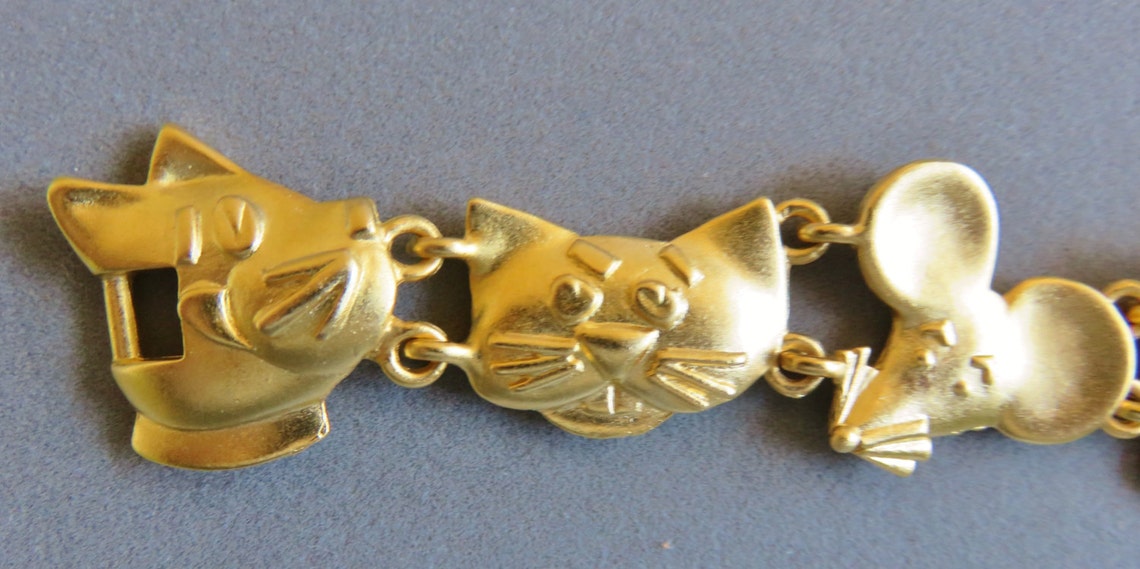 AJC Gold Tone Cat and Mouse Linked Bracelet - Etsy