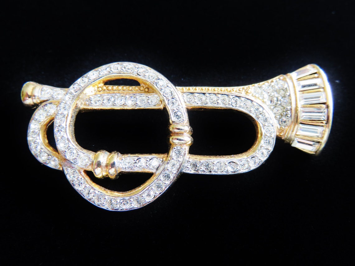 Vintage Opulent Rhinestone Musical Horn Brooch Pin - Etsy