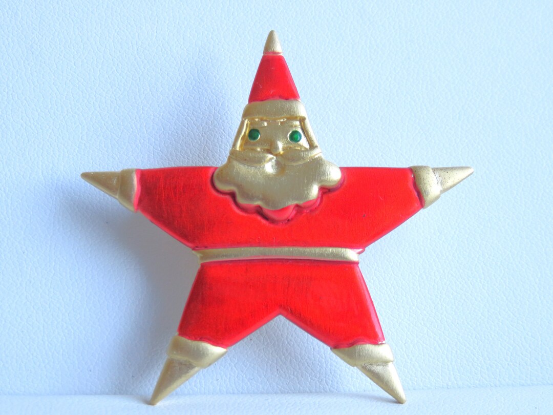 JJ Jonette Red and Gold Santa Brooch Pin - Etsy