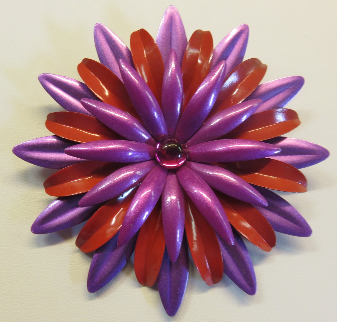 Large Red and Purple Flower Power Brooch - Etsy