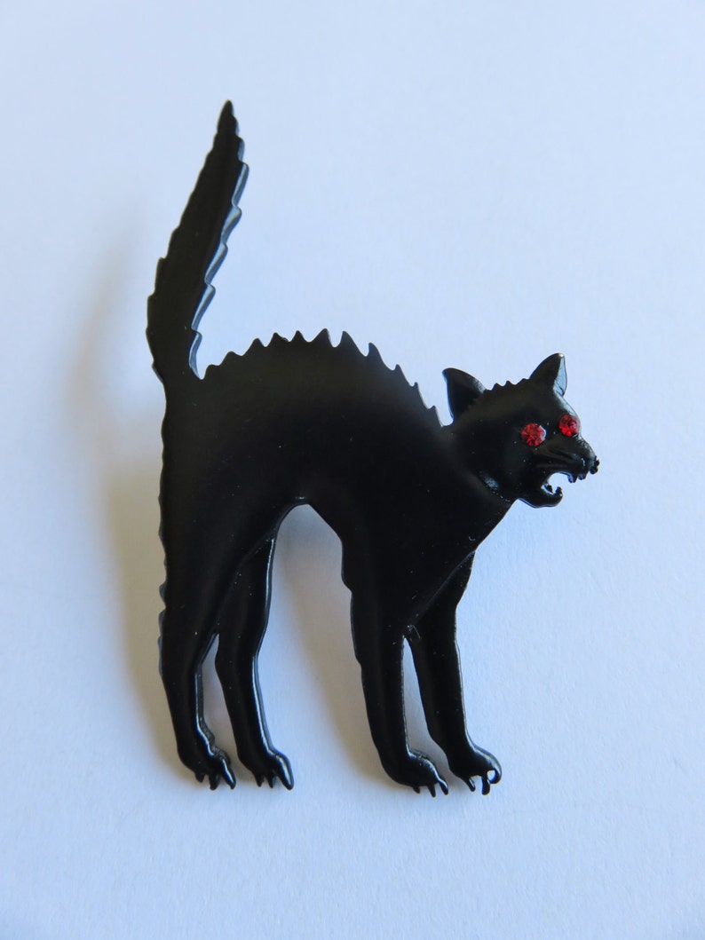 JJ Jonette Halloween Hunched Back Black Scardey Cat Brooch Pin - Etsy