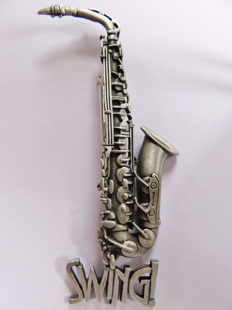 JJ Jonette Large Saxophone Brooch Pin With Articulating Swing Charm - Etsy