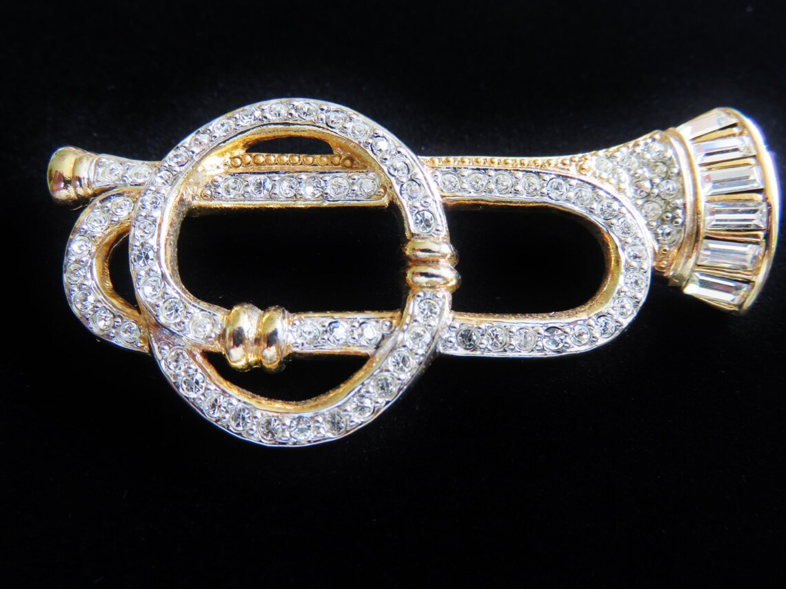Vintage Opulent Rhinestone Musical Horn Brooch Pin - Etsy