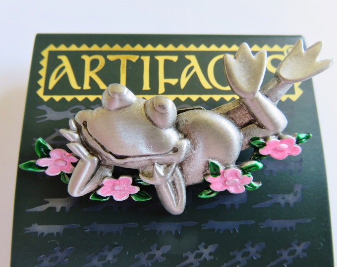 JJ Jonette Pewter Smiling Frog in the Flowers Brooch Pin - Etsy