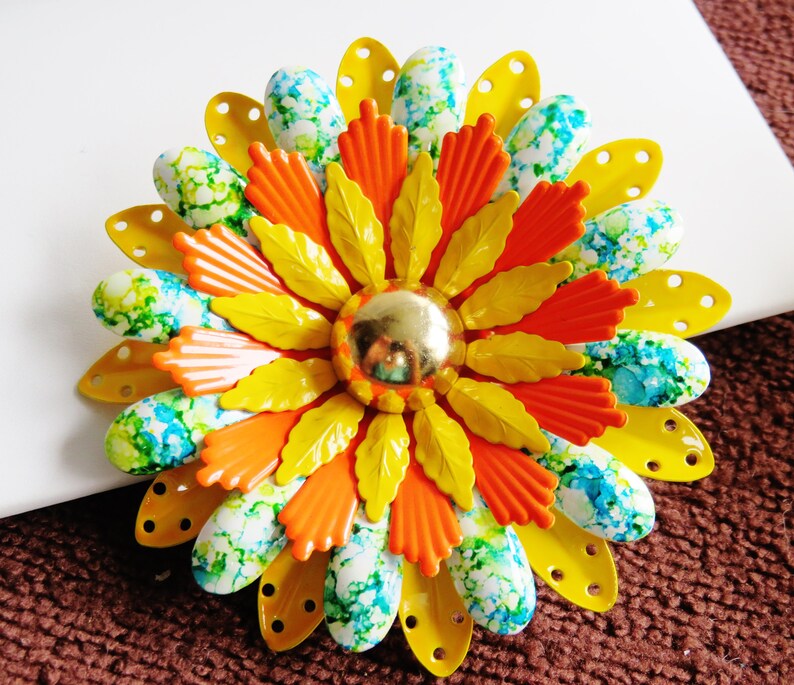 Groovy Flower Power Four Layer Brooch Pin - Etsy
