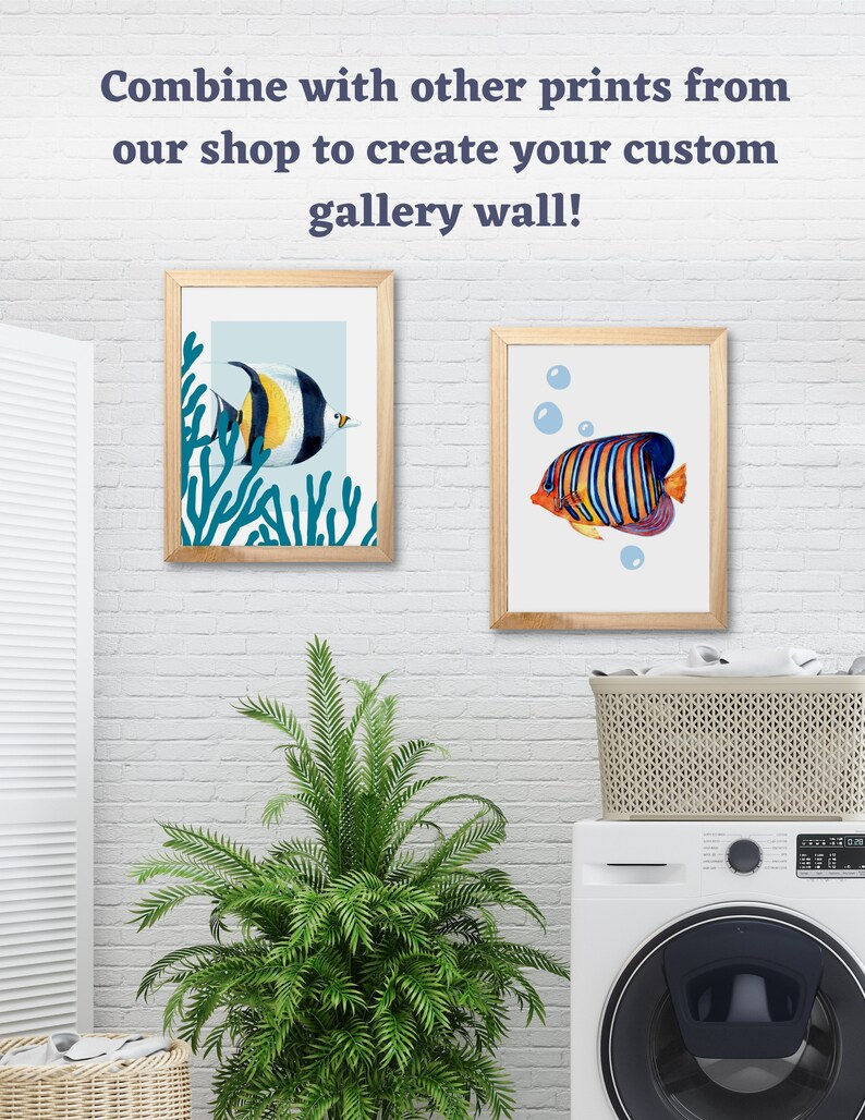 Printable Wall Art, Black, White, and Yellow Tropical Fish, Coastal Art ...