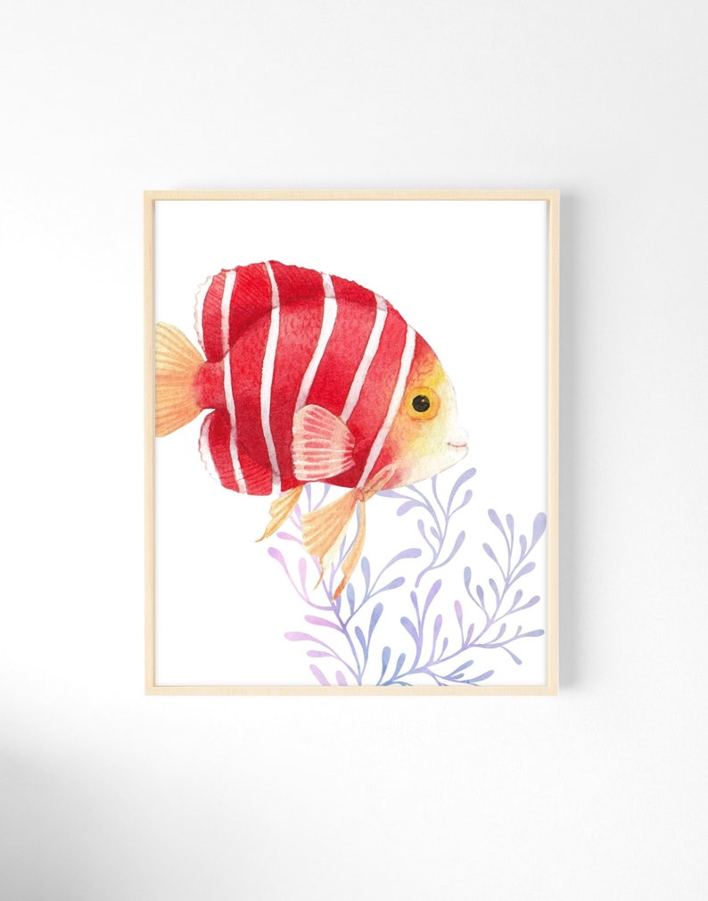 Tropical Fish, Orange and Coral, Printable Wall Art, Coastal Decor ...
