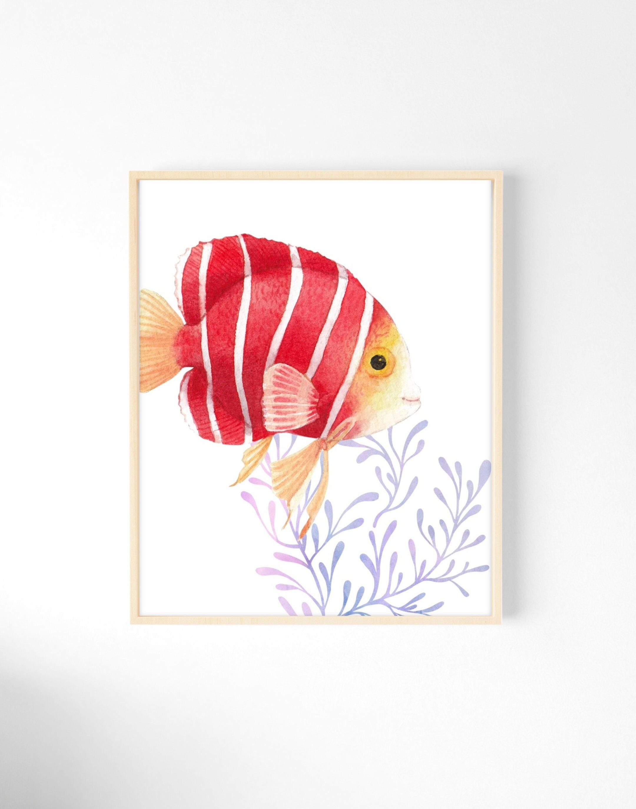 Tropical Fish Print, Orange Coral Reef, Coastal Art (digital Download ...