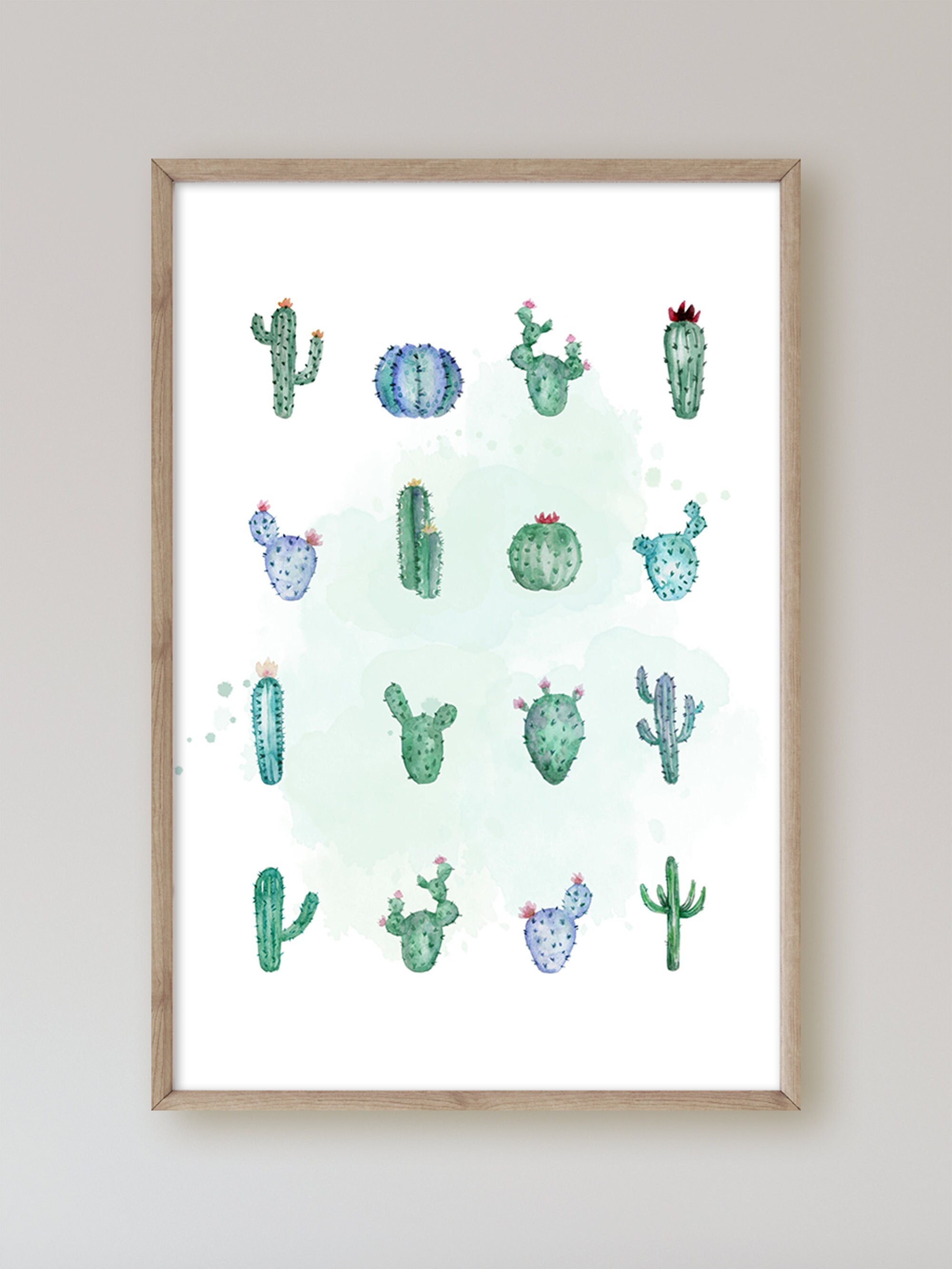 Printable Wall Art, Watercolor Cactus Variety, Minimalist Modern Art ...
