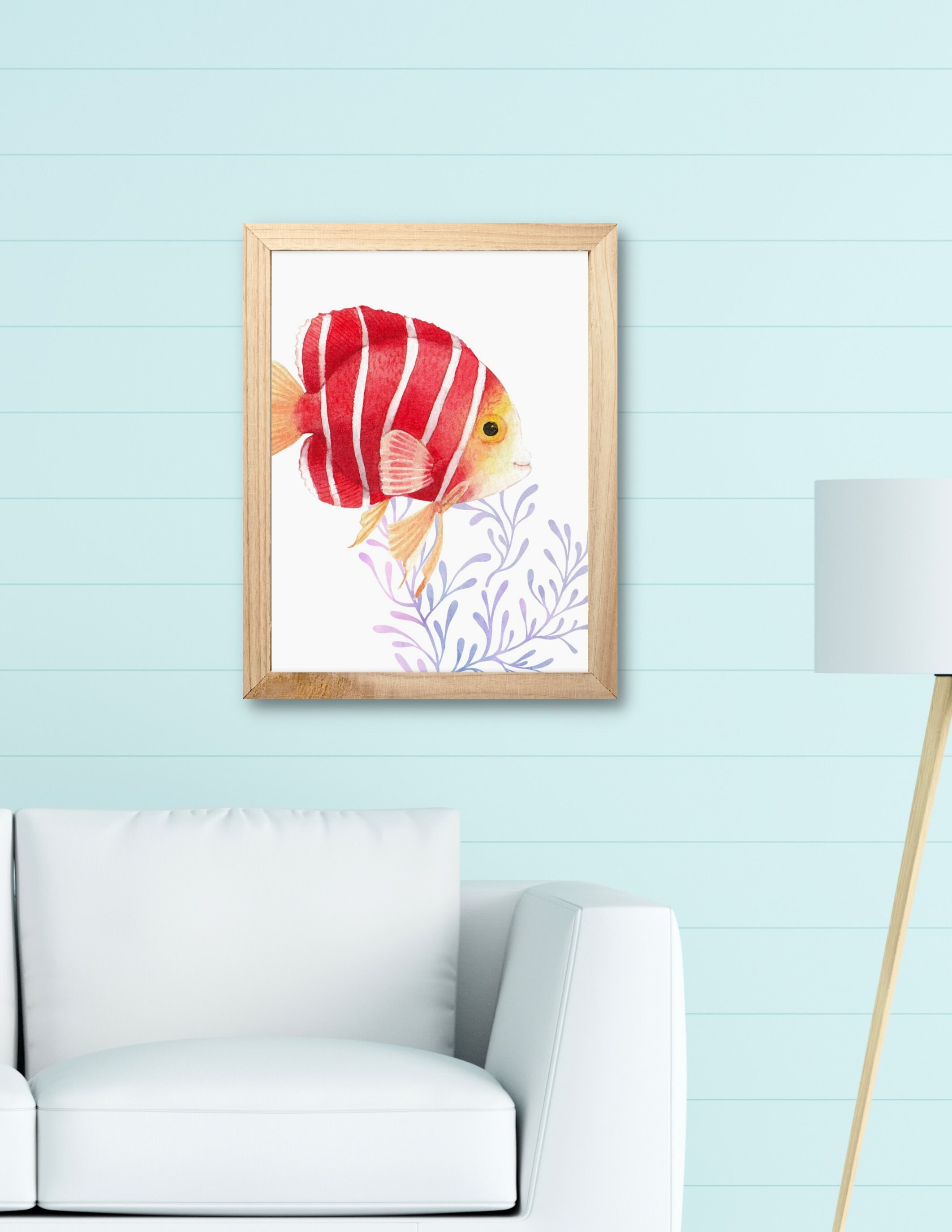 Tropical Fish, Orange and Coral, Printable Wall Art, Coastal Decor ...