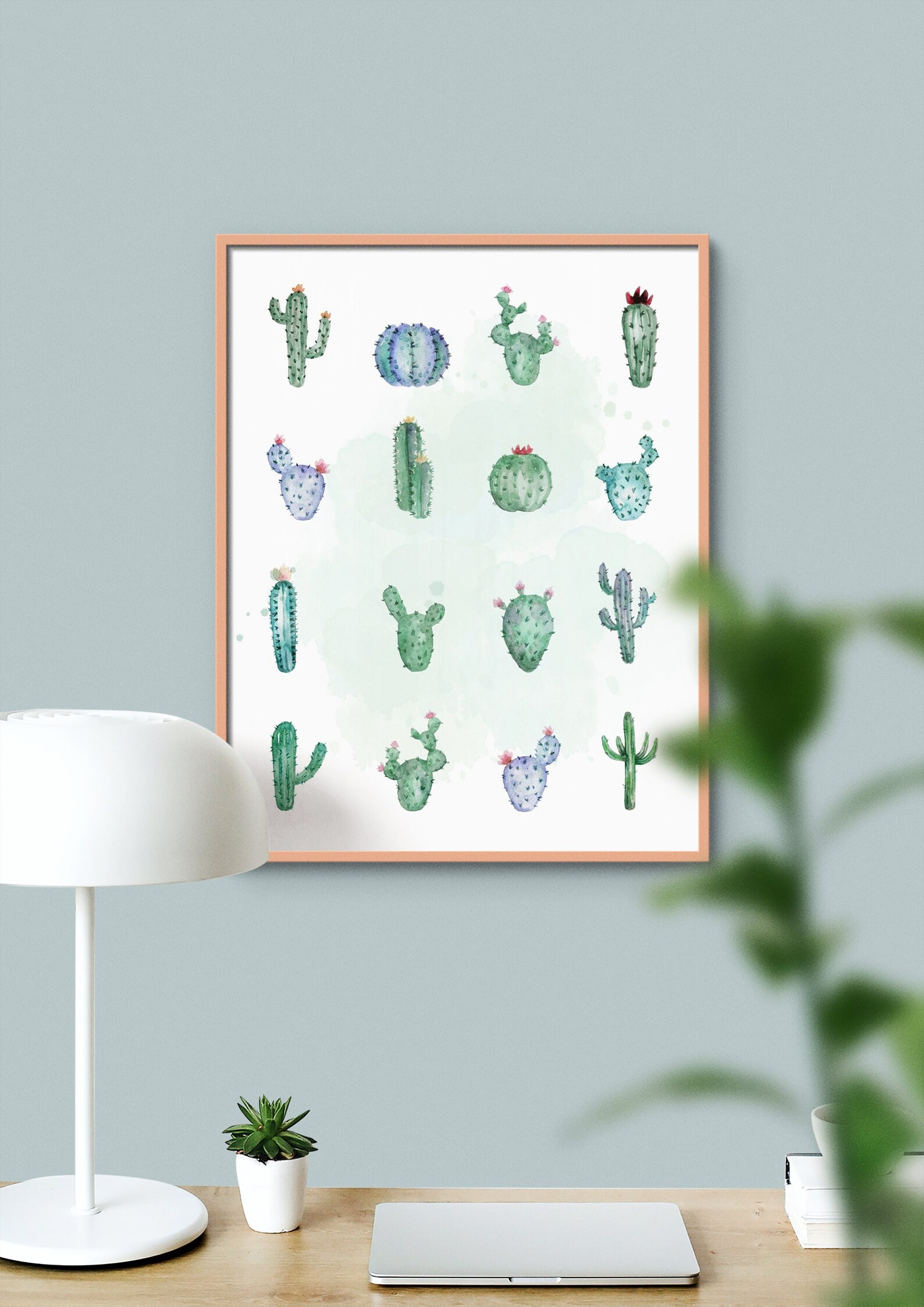 Printable Wall Art, Watercolor Cactus Variety, Minimalist Modern Art ...