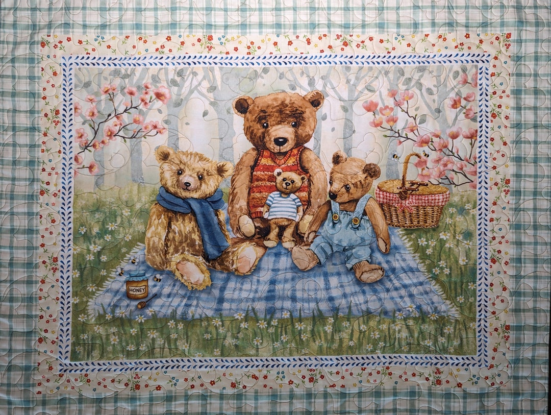 TEDDY BEAR PICNIC, Baby Quilt, Panel, Handmade, Quilted, Boy or Girl ...