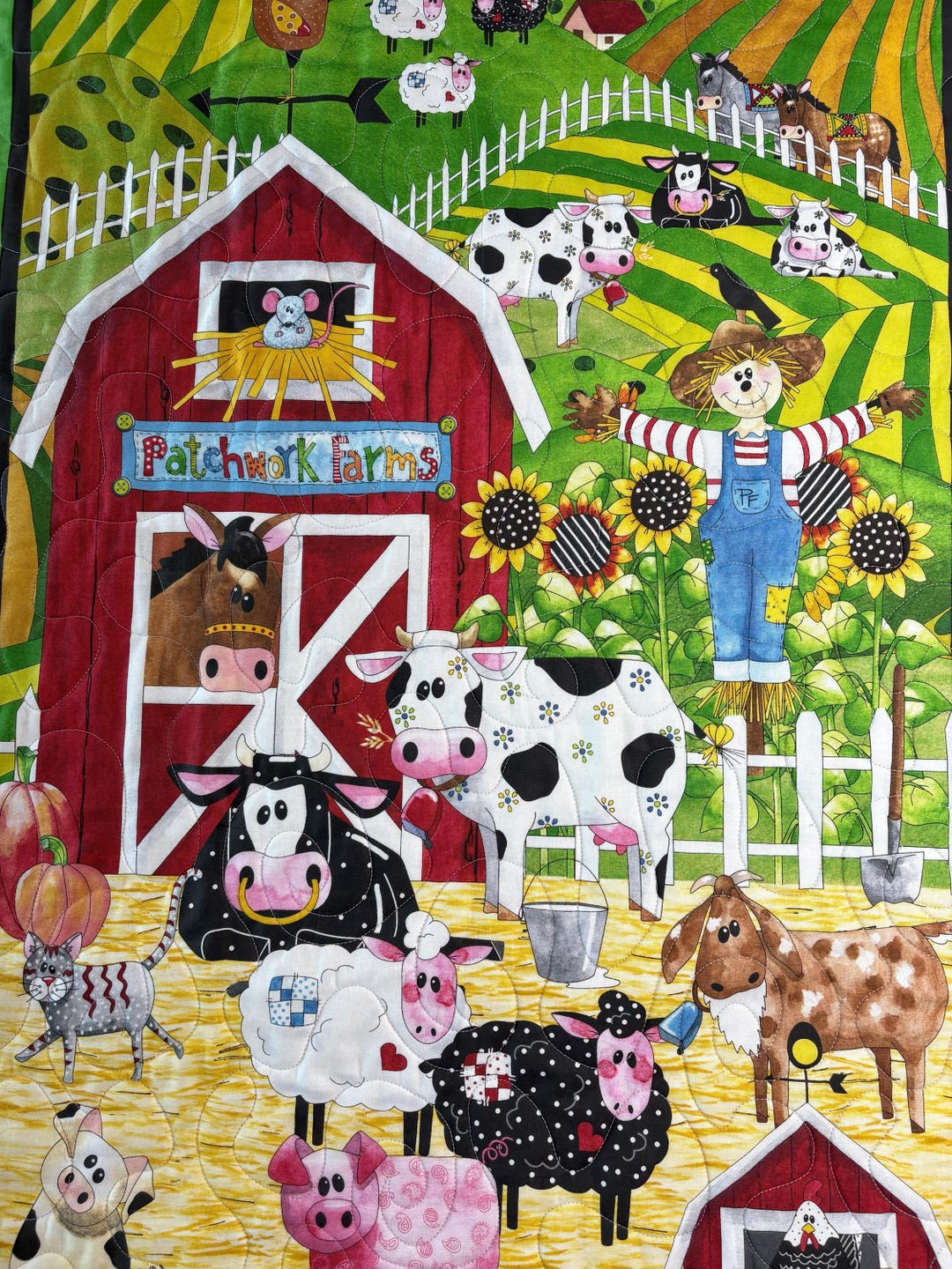 Barnyard Baby Quilt, Handmade, Quilted, Bright Colors, Whimsical ...