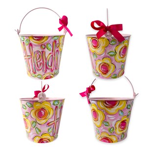 Pink Painted Easter Pail, Painted Floral Easter Bucket, Personalized ...