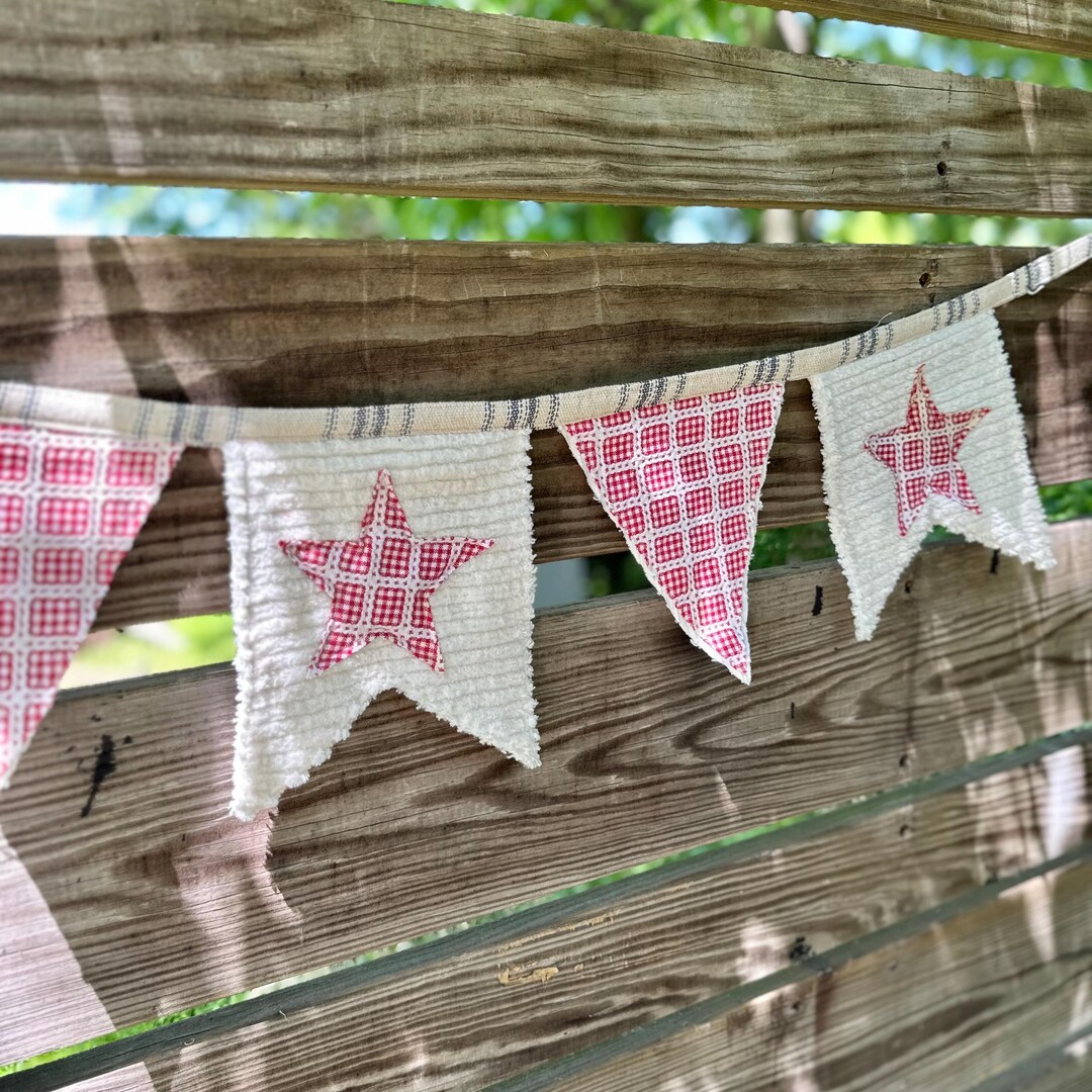 Chenille Star Hanging Banner, Vintage Textiles Upcycled, Handmade ...