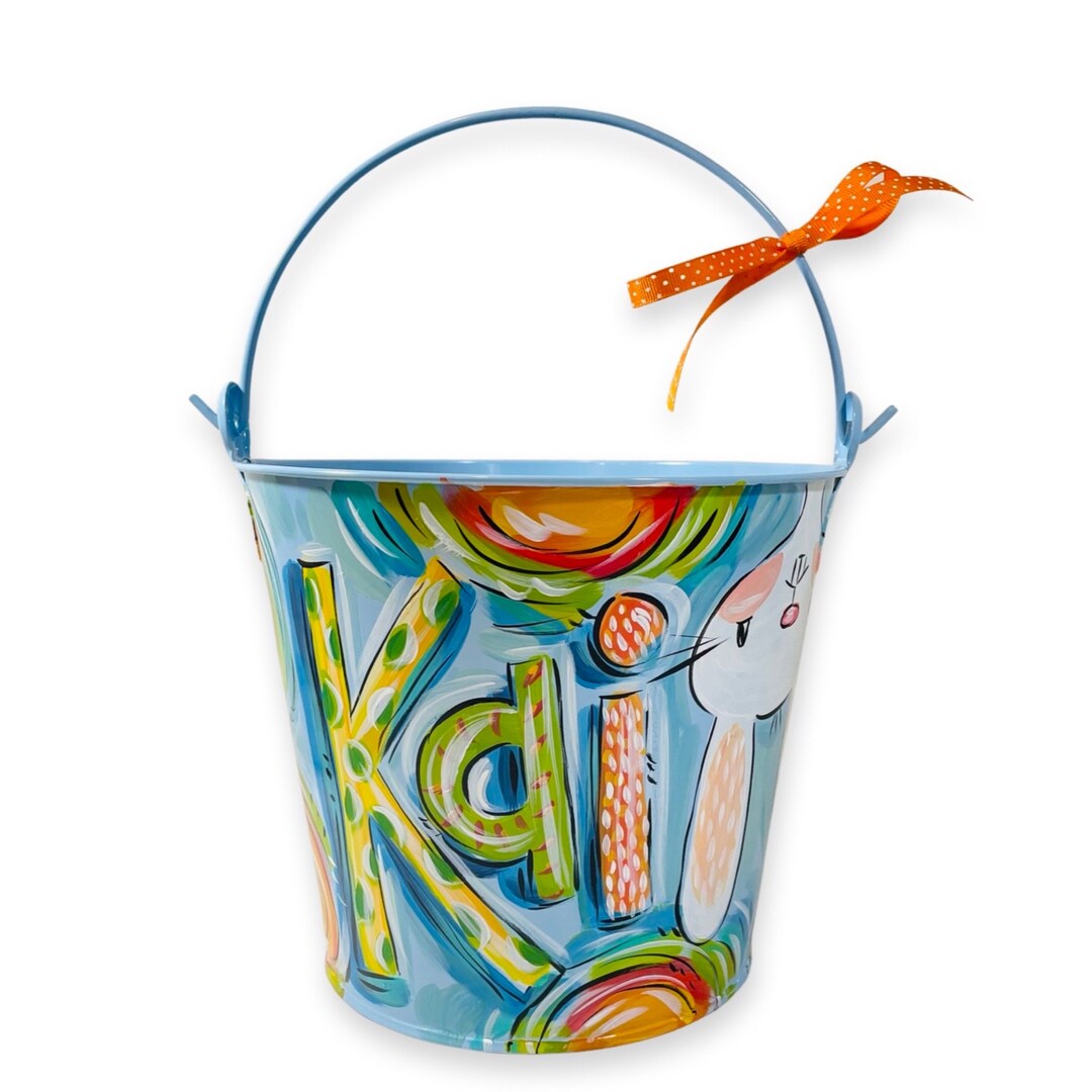 Hand Painted Easter Bucket, Blue, Peekaboo Bunny Easter Bucket ...