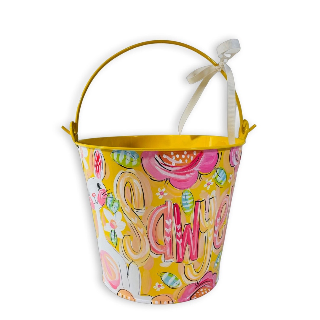 Painted Easter Bucket Personalized Easter Basket | Easter Bucket | Easter Basket | Easer Pail ...