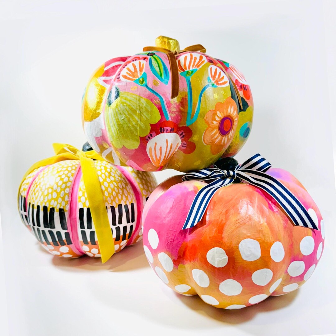 Limited Edition Hand Painted Pumpkins, Paper Mache Pumpkins, Floral ...