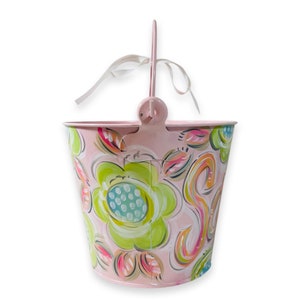 Soft Pink Painted Easter Pail, Painted Floral Easter Bucket ...