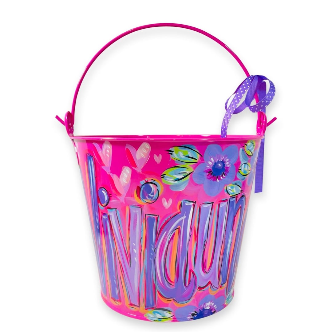Personalized Hand Painted, Hot Pink Bucket, Painted Floral Bucket - Etsy
