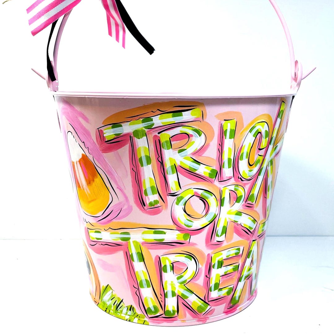Personalized Halloween Pink Bucket, Handpainted Halloween Pail, Trick ...