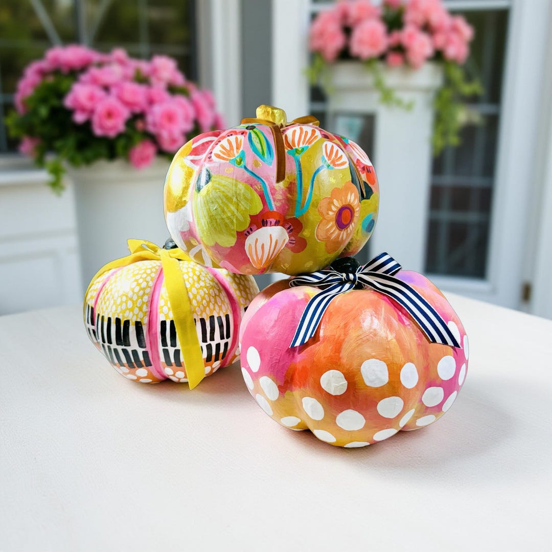 Limited Edition Hand Painted Pumpkins, Paper Mache Pumpkins, Floral ...
