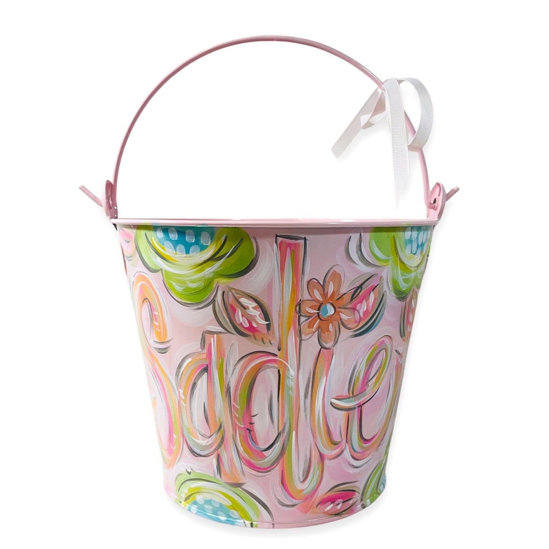 Soft Pink Painted Easter Pail, Painted Floral Easter Bucket ...