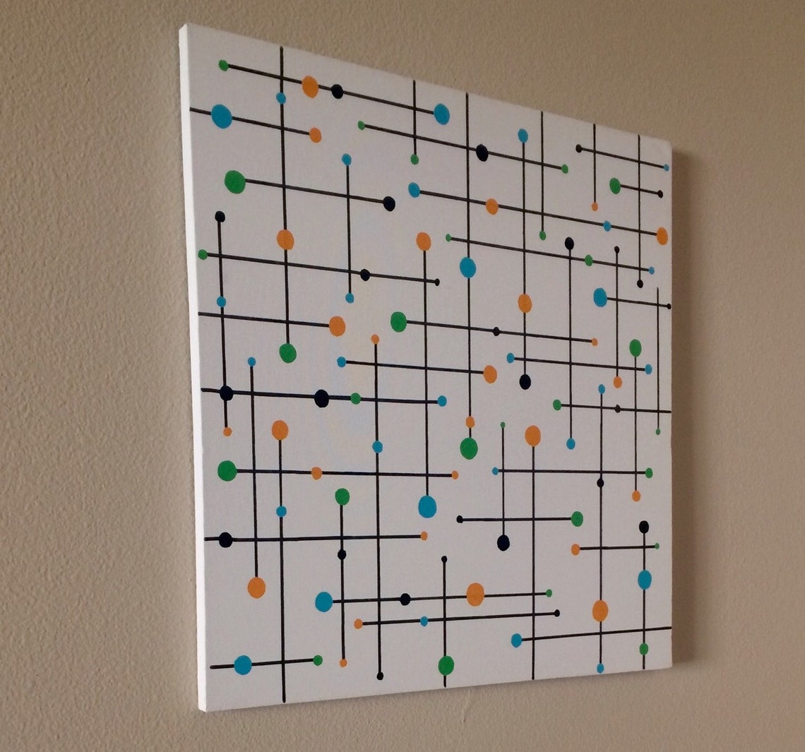 Mid Century Modern Atomic Geometric 1950s Wall Art Painting | Etsy